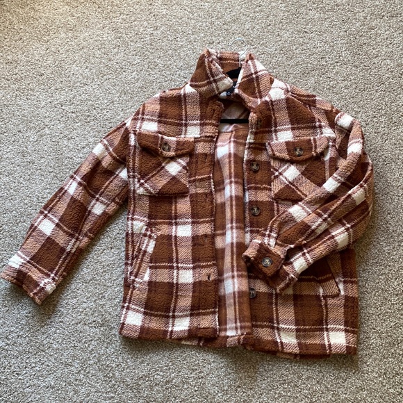 Jackets & Coats | Burnt Orange Faux Sherpa Flannel Shacket | Poshmark